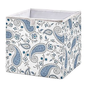 CaTaKu Blue Paisley Flower Cubes Storage Bins 11 inch Collapsible Fabric Storage Baskets Shelves Organizer Foldable Decorative Bedroom Storage Boxes for Organizing Home