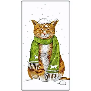Orange Tabby Holiday Snow Cat 100% Cotton Flour Sack Dish Tea Towel - Mary Lake Thompson 30" x 30"