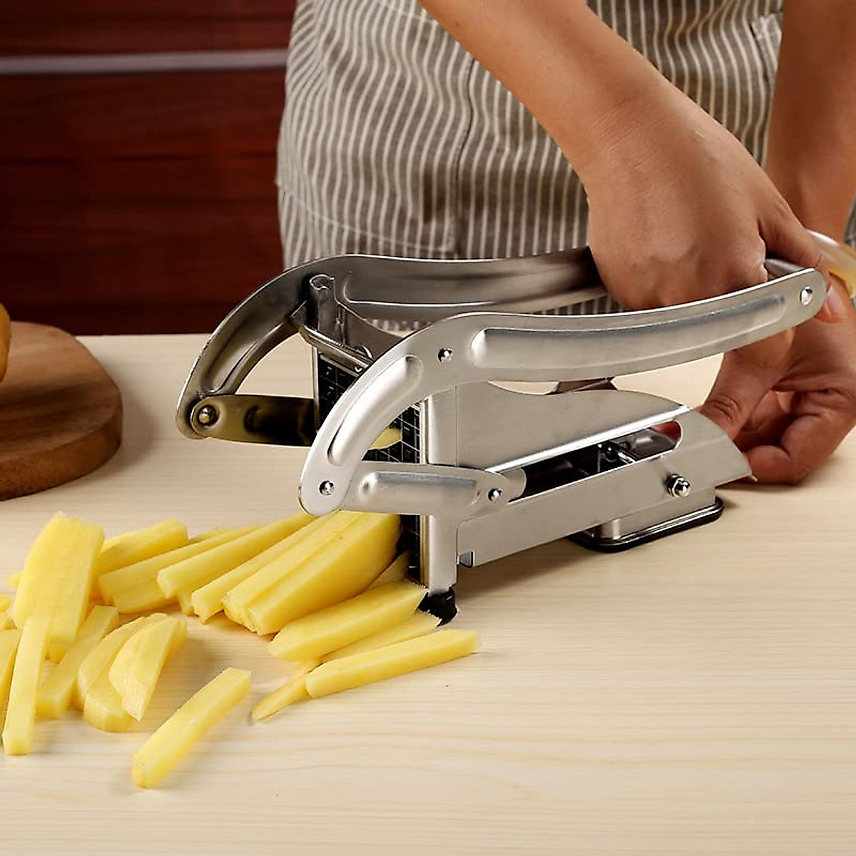 CQKWCGAB French Fry Cutter with 2 Thicker Blades | Press to Cut| non-slip mat |Cucumber,Vegetable Carrot and Potato Slicer | Fit with Air Fryer | Cutting Machine Tools for Kitchen (Extra Thicker)