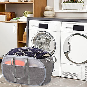 Ceuku 65L Collapsible Laundry Basket 2 Pcs Pop Up Laundry Hampers with 4 Reinforced Carry Handles, Foldable Laundry Basket for Clothes, Toys, Easy to Carry and Go Up or Down Stairs Mesh Laundry Basket