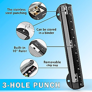 WorkLion 3 Ring Hole Punch for Binder, Portable Puncher, Office Assistant, Black…