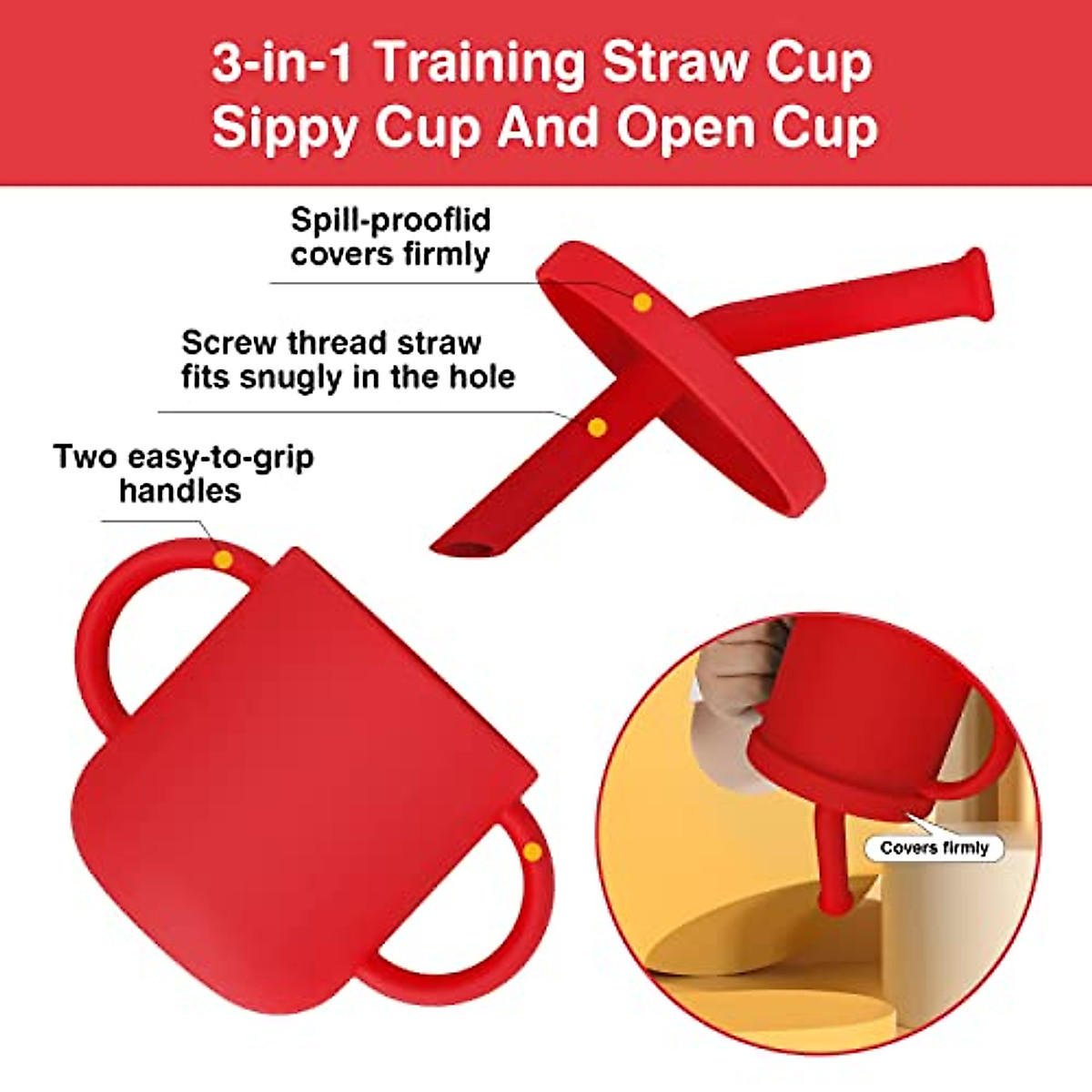 Baby Led Weaning Supplies Pinko Coral Silicone Baby Self Feeding Utensils with Suction Bowl Divided Plate Adjustable Baby Bib Soft Spoon Fork with Lid Drinking Cup Utensil