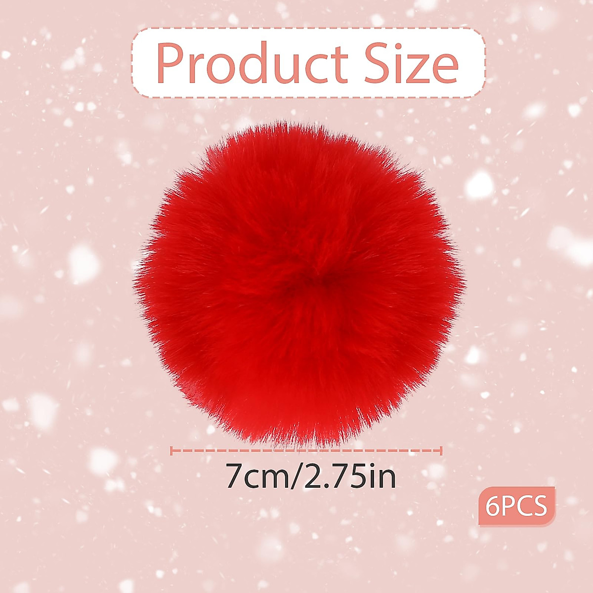 6 Pcs Red Pom Poms Faux Fur Pom Pom Balls Round Fluffy Pompoms for Crafts with Tiny Cord for Hat Shoes Garment Hair Pins Earrings Necklace Charm Christmas Valentine's Day Wedding Accessories