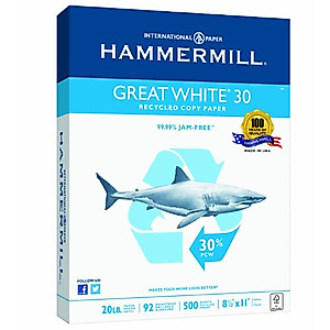 Hammermill Printer Paper, Great White 30% Recycled Paper, 8.5 x 11 - 92 Bright, Made in the USA, 086710 - 1 Ream (500 Sheets)