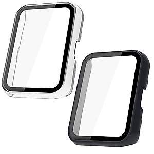 Acadeny 2 pieces Case With Tempered Glass Screen Protector Compatible for Huawei fit 2, 9H Hardness 360 ° All-round Protective Cover Ultra-thin Protective PC Case Cover for , Black+Transparent