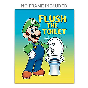 SWITHOM Super Mario Bathroom Wall decor - Unframed Boy's Bathroom Decor, 8X10 inch Super Mario Wall Art Prints for Kids Bathroom, Set of 4 Positive Quotes Toilet Wall Decor Art Prints for Bathroom