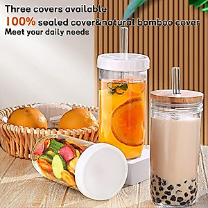 DWTS DANWEITESI Mason Jar with Lid and Straw, 24oz Glass Cups with Lid and Straws-Wide Mouth Reusable Drinking Glasses,Iced Coffee Cups Glass with Lids,Vasos De Vidrio【4 Pack】