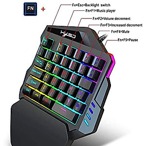 Raxinbang Keyboard One-Handed Mechanical Mini Gaming Keypad Adjusted LED Backlit Ergonomic Game Controller with 1.5m Line for LOL/PUBG/Wow/Dota/OW