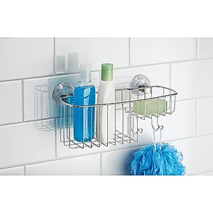 InterDesign Reo Power Lock Suction Bathroom Shower Combo Caddy Basket for Shampoo, Conditioner, Soap - Stainless Steel