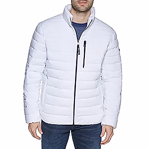 Calvin Klein Men's Lightweight Water Resistant Packable Down Puffer Jacket (Standard and Big & Tall), White, Large