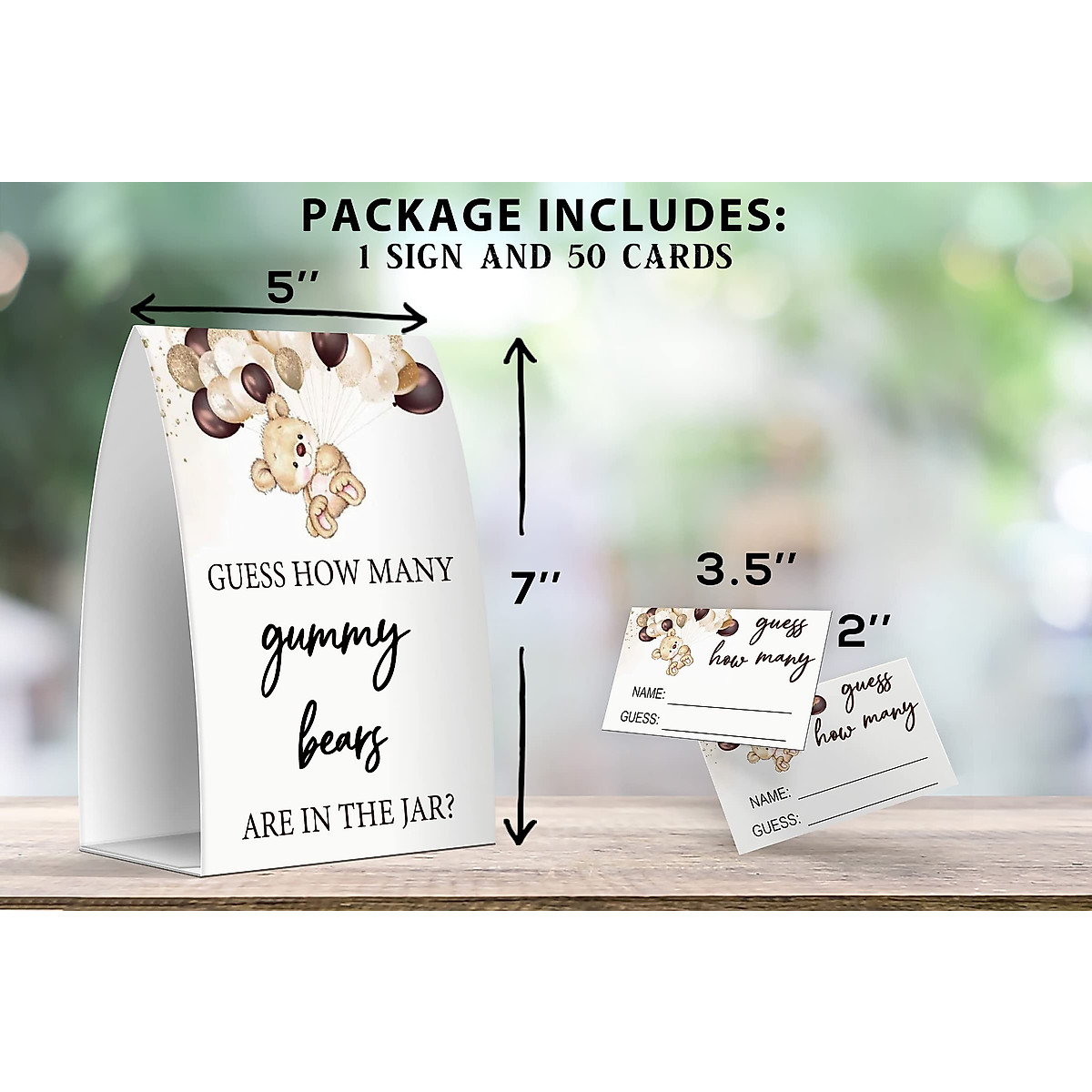Pazag Guess How Many Gummy Bears are in The Jar, Gummy Bears Baby Shower Games, Gummy Bears Theme Baby Shower - One Sign and 50 Cards (GES10)