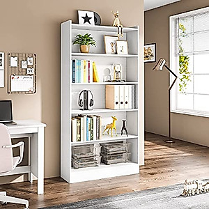 6-Tier Open Bookcase, 72 inches Large Tall Bookshelf, White - 11.81" D x 35.43" W x 72.04" H White Modern & Contemporary, Classic