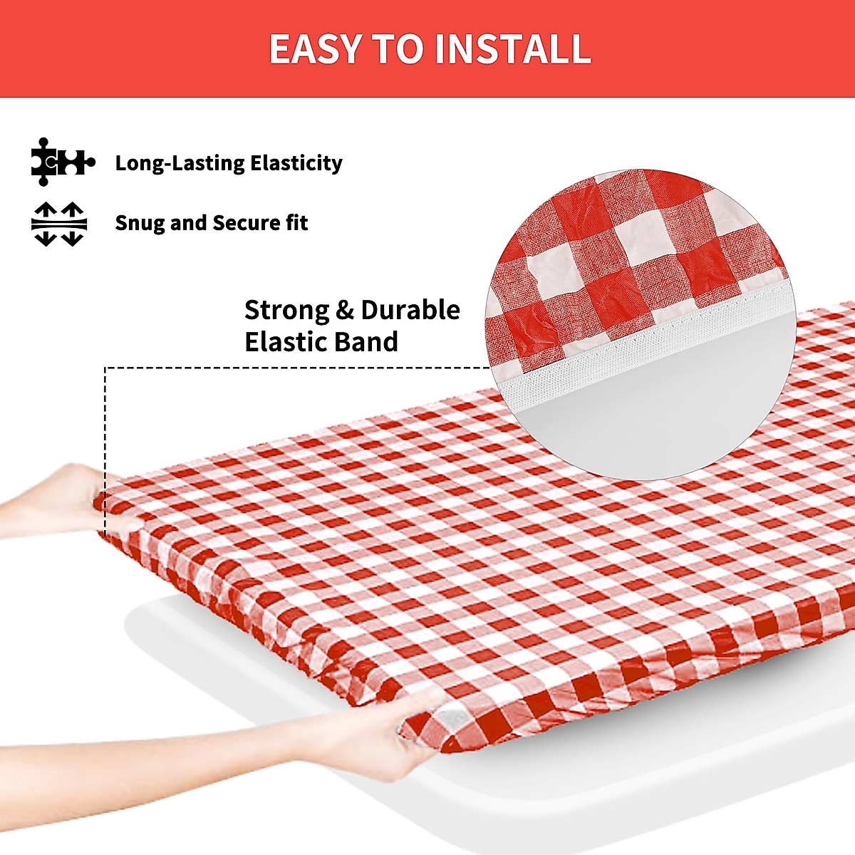 Raweao Picnic Table Cover with Bench Covers - 3 Piece Fitted Picnic Table Cover with Elastic Band and Flannel Backing, Picnic Table Cover for Outdoor, BBQ, Camping (30 X 72 Inch, Red)