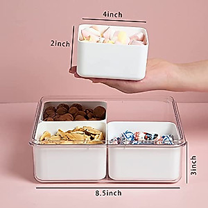 MineSign 2Pack Divided Veggie Tray with Lid for Snack Serving Container Salad Keeper with 4 Removable Boxes Stackable Refrigerator Organizer Bins Produce Saver for Meal Prep Fruit