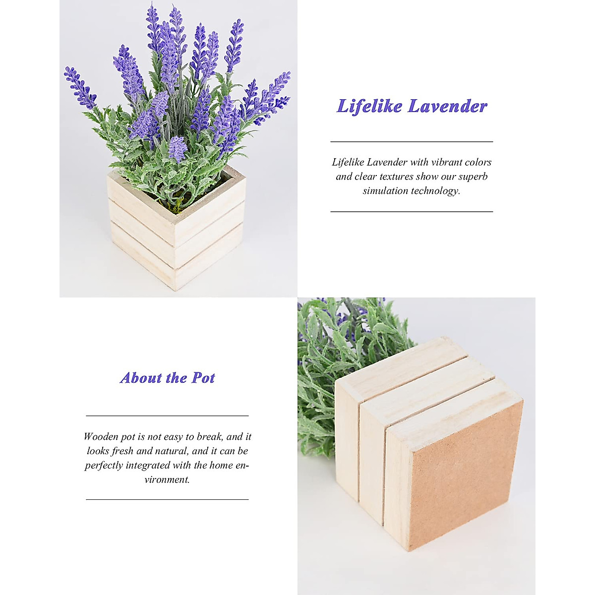 DDHS Artificial Lavender Flowers Potted Plant 2 Packs Spring Fake Plants for Farmhouse Home Kitchen Bedroom Decor Indoor Outdoor Wedding Garden Office Patio Decoration