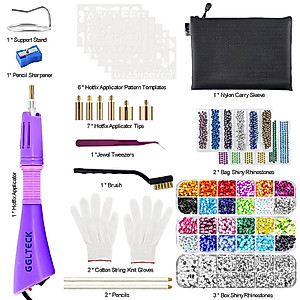 GLTECK Hotfix Applicator, Bedazzler Kit with 5784 PCS Rhinestones for Crafts, DIY Hot Fix Rhinestone Applicator Wand Setter Tool with 7 Tips, 6 Pattern Templates, Gloves, Tweezers & Cleaning Brush