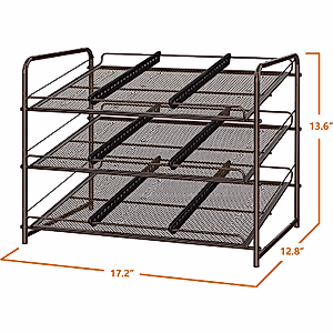 Simple Trending 3 Tier Stackable Can Rack Organizer, Mesh Can Storage Dispenser for Kitchen Cabinet or Pantry, Bronze
