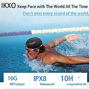IKXO Swimming Bone Conduction Headphones Waterproof Mp3 Player, Open Ear Wireless Earbuds 16G Sport Earphones with Bluetooth for Running Diving Water Gym Spa Underwater