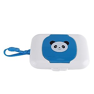 Wet Wipes Storage Box, Outdoor Travel Stroller Wet Wipes Dispenser Refillable Container Carrying Holder for Home Outdoor Travel(White + Blue)