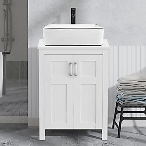 YOURLITE 24 Inch Bathroom Vanity and Sink Combo White Modern MDF Board Countertop Vessel Sink with Water Saving 1.5 GPM Faucet and Pop-up Darin Bathroom Cabinet