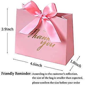 DECHISY 24Pack Small Thank You Gift Bag Party Favor Bags Treat Boxes with Rose Red Bow Ribbon, Pink Pattern Paper Gift Bags Bulk for Wedding Baby Shower Business Party Supplies