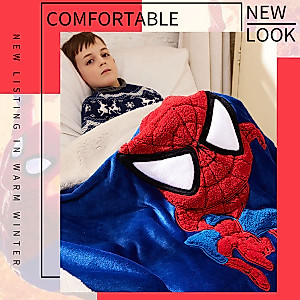 COCOPLAY W 3D Cartoon Embroidery Sherpa Flannel Blanket Throw for Kids, Soft Warm Cozy Plush Blanket for Couch Bed Sofa