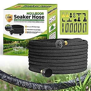 Holldoor Soaker Hose 100 Ft for Garden Beds with Soaker Hose Fittings, 1/2’’ Diameter Soaker Hose for Garden, 70% Water Saving Drip Hoses for Lawn, Landscaping, Garden(100 FT)