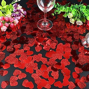 600Pcs Valentines Day Heart Confetti, Red Glitter Valentines Confetti Hearts, Hearts Table Confetti Decorations for Valentine's Day Wedding Anniversary Party Home Table Decoration Photo Booth Backdrop
