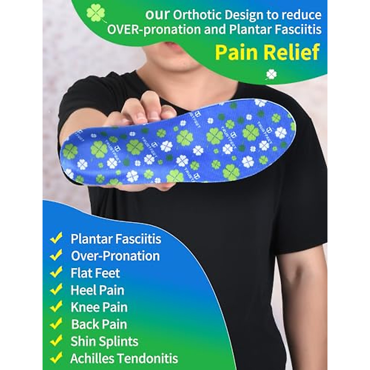 Trustfeet Over-Pronation Orthotic Insoles,Plantar Fasciitis Arch Support Inserts for Foot Pain Relief,Thin Shoe Insoles for Flat Feet,Women Men Everyday Use Insoles for Walking,Standing-M