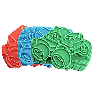 Monster Truck Reusable Hard Ice Pack Set of 3 Multicolor - Thin Cooler Fits Easily Inside Kids Lunch Box, Bento, Insulated Bag- Durable, Lightweight Design - Keep Food Cold for Hours - Back to School