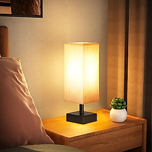 aooshine Small Table Lamp for Bedroom - Bedside Lamps for Nightstand, Minimalist Solid Wood Night Stand Light Lamp with Square Fabric Shade, Desk Reading Lamp for Kids Room Living Room Office Dorm
