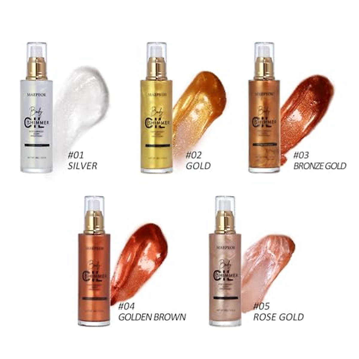 MAEPEOR Shimmer Body Luminizer 5 Colors Moisturizing Glow Illuminator Smooth and Non-sticky Summer Body Highlighter For Face & Body (80ML, 02 Gold)