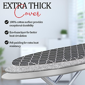 Tidy Zebra Ironing Board Made in USA – Compact Space Saving Standard Ironing Table with Extra Thick Cotton Ironing Boards Cover & Iron Rest – Collapsible Ironing Board for Easy Storage