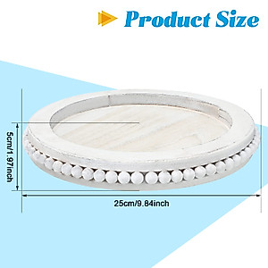 Wooden White Beaded Lazy Susan Round Spinning Kitchen Turntable 360 Degrees Rotating Lazy Susan Kitchen Tray for Cabinet Counter, 9.8 inch