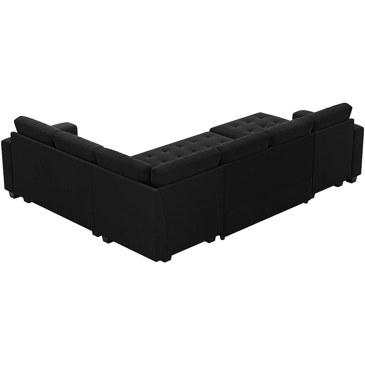 Belffin Modular Sectional Sleeper Sofa with Pull Out Bed U Shaped Sectional Sofa Couch with Storage Ottoman Velvet Covertible 7-Seater Sofa for Living Room Black
