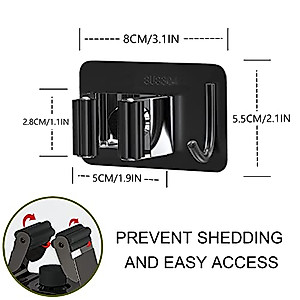 CELBERENA 5 Pack Mop Broom Holder No Drill SUS304 Stainless Steel, Self Adhesive Mop Broom Organizer Wall Mounted Heavy Duty with Hooks Storage Hanger for Bathroom, Kitchen, Office, Black