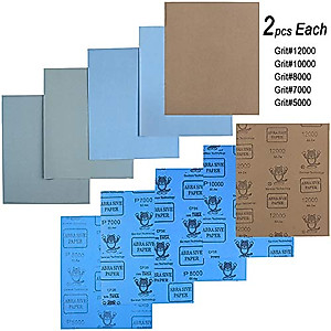 CenterZ 9x11 inch 18 Sheets Sandpaper, Wet or Dry 2000-12000 Grit 9 Assortment Sand Paper, Extra Fine Abrasive Pads for Automotive Sanding, Wood Turing Finishing, Metal Furniture Polishing and More