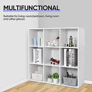 Nouva 9 Cube Storage Organizer Shelf with 5 Removable Back Panels Freestanding 3-Tier Open Wood Bookshelf for Home, Office, Bedroom, Living Room, White