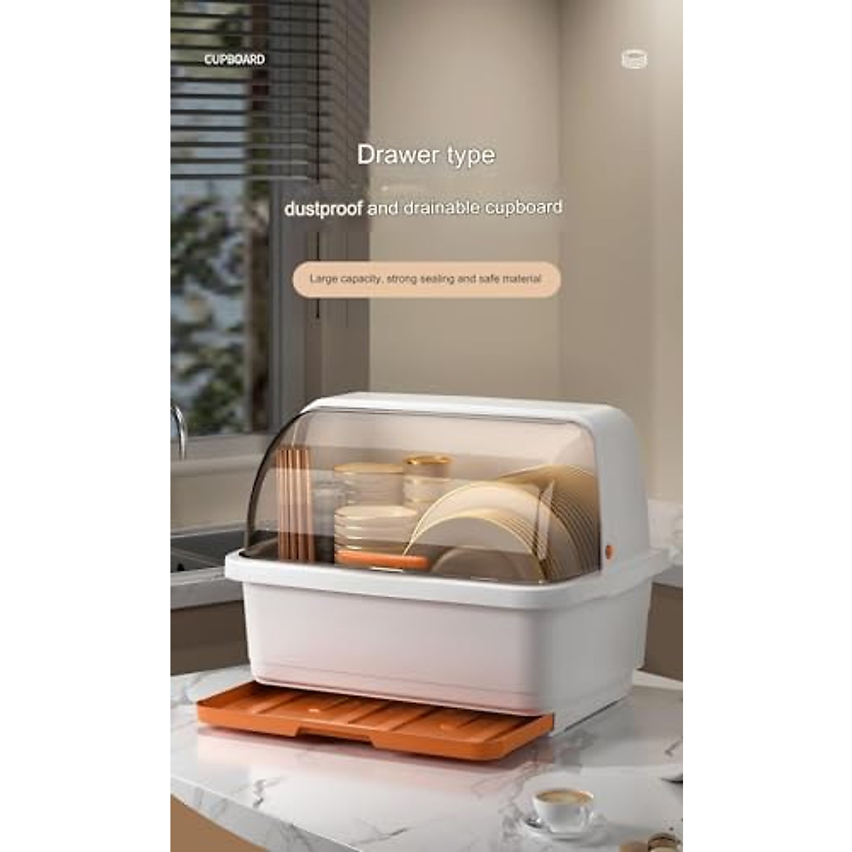 With lidDish Drainer Rack Plate, Silverware, Pots and Pans Drying Rack Chopstick holder Cup Holder,Multifunctional Dish Rack for Kitchen Counter,Dish Rack with Drainboard, for Kitchen Counter and Sink