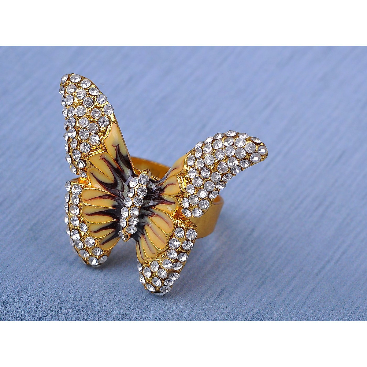Alilang Butterfly Purple Enamel Crystal Synthetic Amethyst Rhinestone Spring Fashion Custom Ring