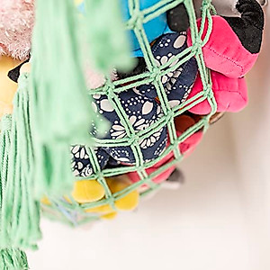 MAKEONEWO Stuffed Animal Toy Net Hammock -Handmade Large Macrame Toy Hammock Organizer Animal Display Corner Hanging Net Plush Toys Holder Boho Nursery Playroom Bedroom Kids Room Storage-Green…