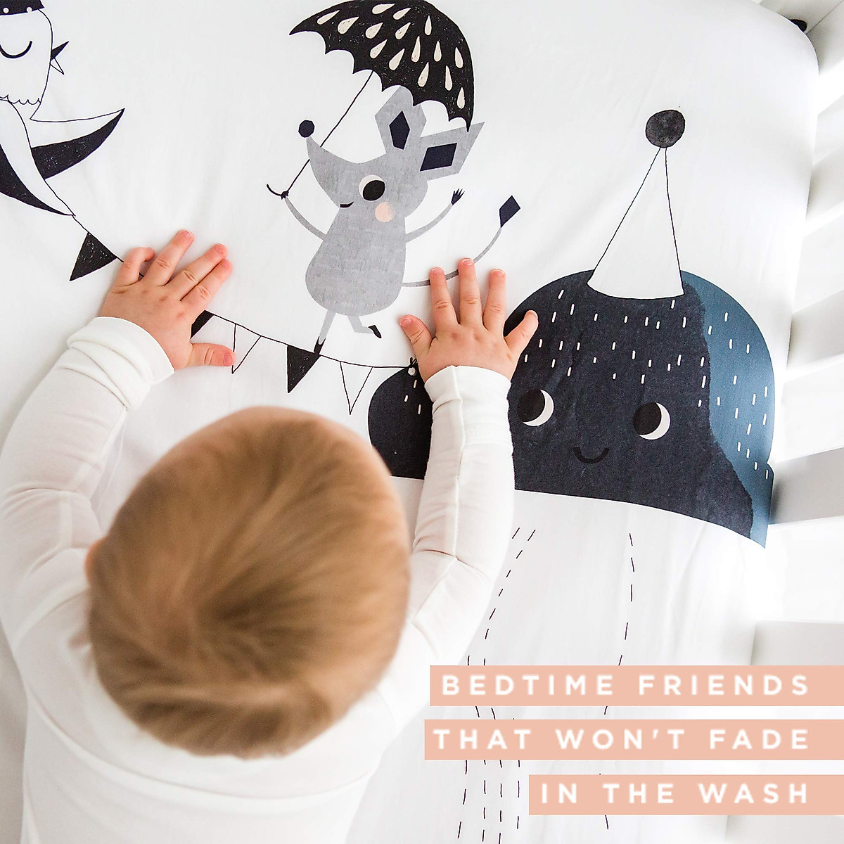 Rookie Humans 100% Cotton Sateen Fitted Crib Sheet: The Moon’s Birthday. Modern Nursery, Use as a Photo Background for Your Baby Pictures. Standard Crib Size (52 x 28 inches) (Standard Cotton Sateen)