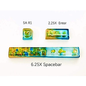 Handmade SA Profile 6.25u Spacebar Backlit Resin Keycap 2.25x Enter R1/ESC Translucent Keyset Hawaii Beach Switch for Cherry RGB MX Mechanical Gaming Keyboards (6.25u Spacebar(1 pcs))