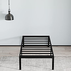 EMODA 16 Inch Heavy Duty Twin Bed Frame, Metal Platform Bed Frames No Box Spring Needed, Noise Free, Easy Assembly, Black