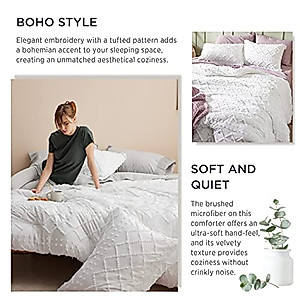 Bedsure Boho Comforter Set King - White Tufted Shabby Chic Bedding Comforter Set for All Seasons, 3 Pieces Western Comforter Set, Farmhouse Modern Bed Set for Women Men Girls