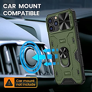VEGO for iPhone 13 Pro Max Stand Case, iPhone 12 Pro Max Case with Slide Lens Cover, Built-in 360° Rotate Ring Stand Magnetic Car Mount Cover Case for iPhone 13 Pro Max / 12 Pro Max 6.7 inch - Green