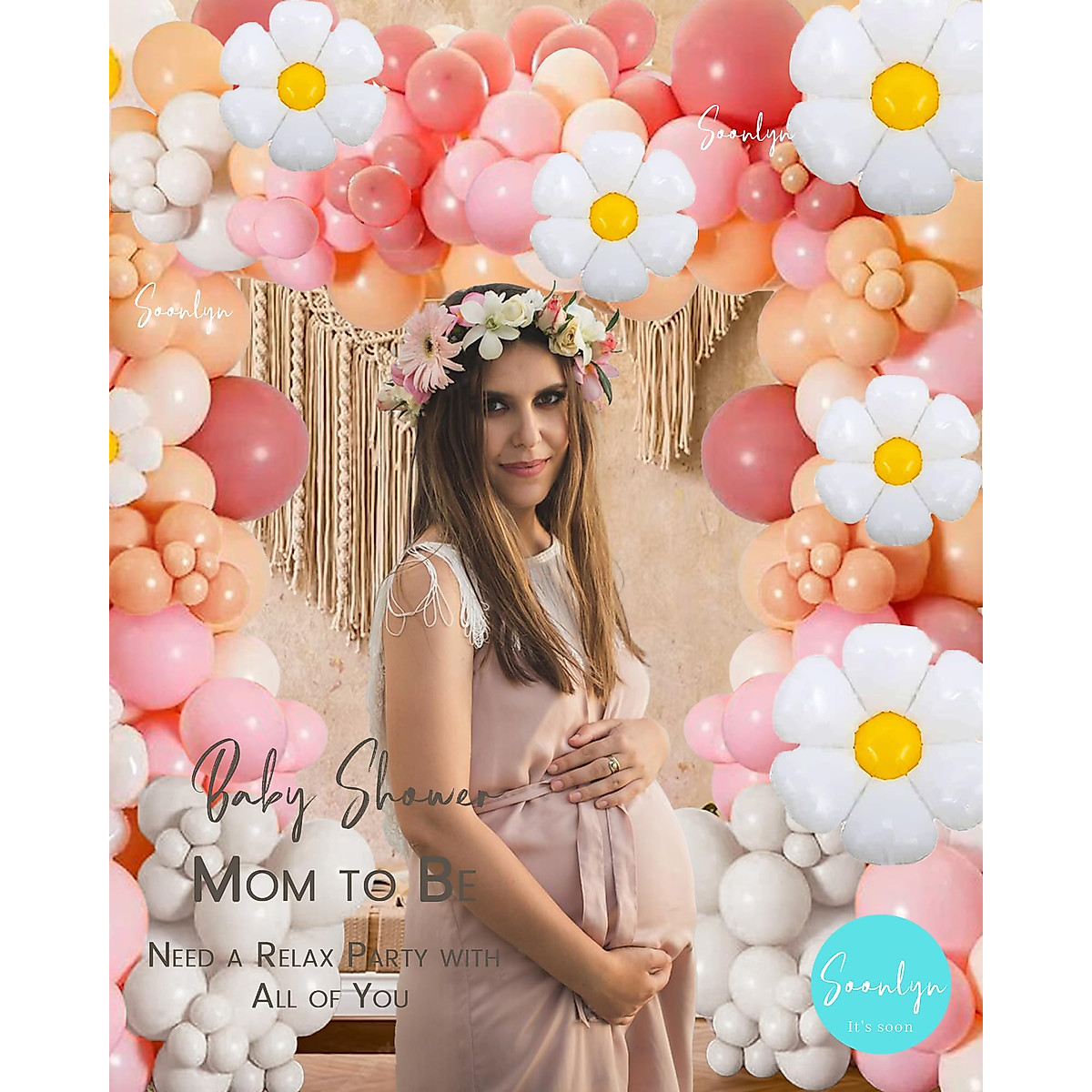 Soonlyn Daisy Balloon Arch Garland 13Ft 12In Groovy Balloon Arch Kit Boho Nude Beige Balloons 5pcs Flower Foil Daisy Balloons White Sand Pink Boho Balloons for Baby Shower Bridal Shower Birthday Party