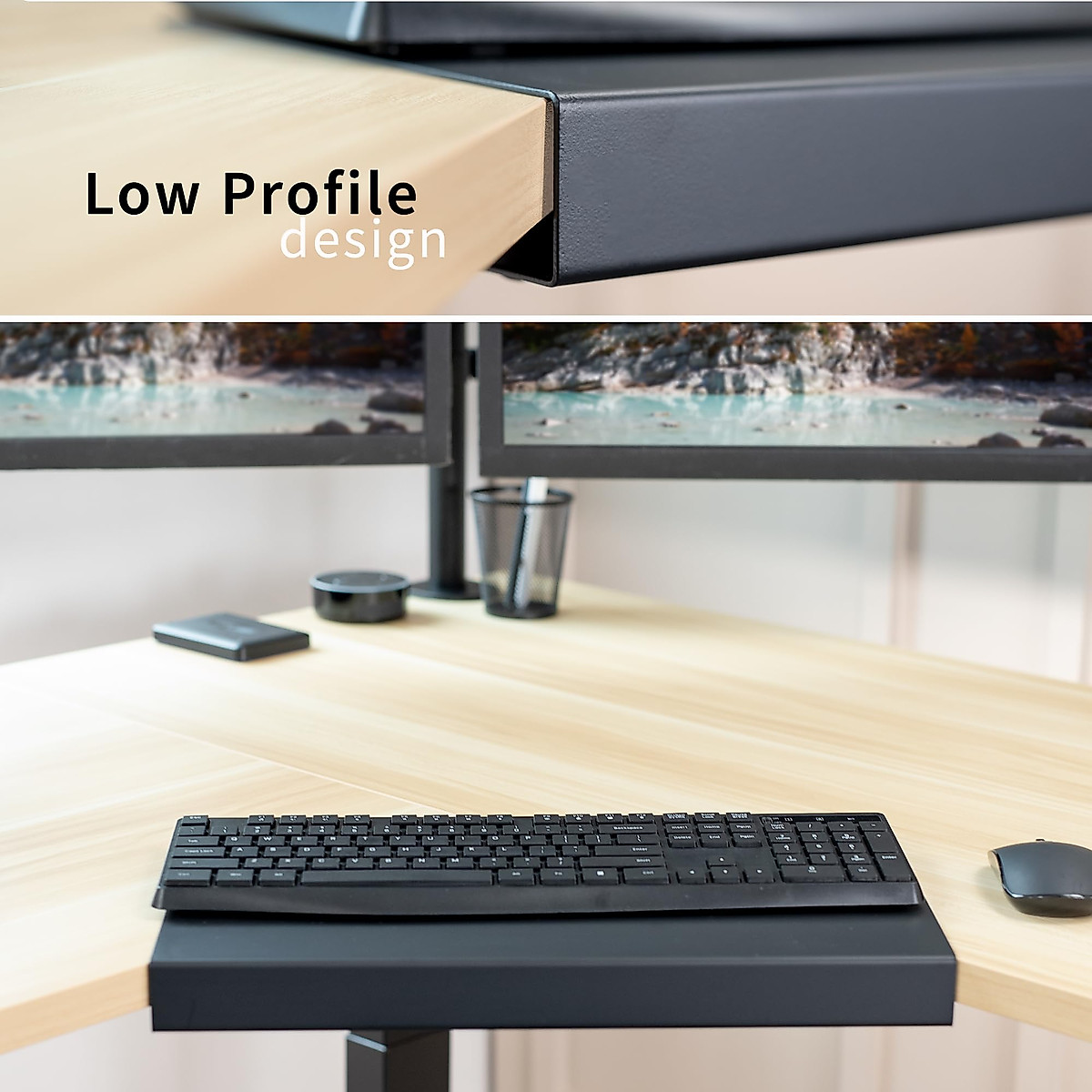 VIVO 17 inch Corner Desk Connector Platform for Mounting Under-Desk Keyboard Trays on L-Shaped Workstations, Black, DESK-AC07S