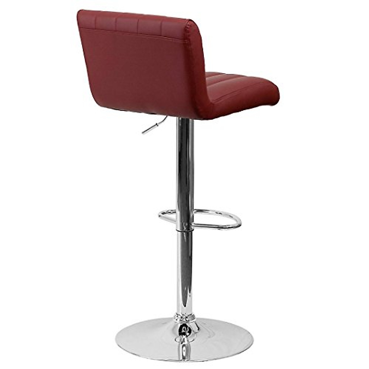 Contemporary Bar Stool Vertical Line Design Hydraulic Adjustable Height 360-Degree Swivel Seat Sturdy Steel Frame Chrome Base Dining Chair Bar Pub Stool Home Office Furniture - Set of 2 Burgundy #1983