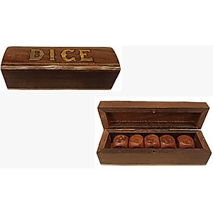 KAM Home Wooden Game Dice Box with Five Dice Square Gifts for Christmas